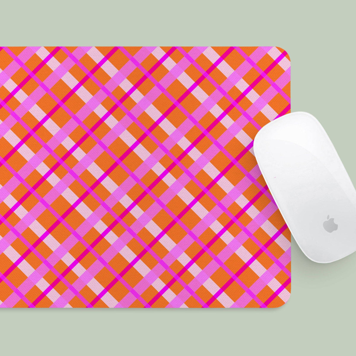 Orange + Pink Plaid Pattern Mousepad – Mutual Adoration + POST