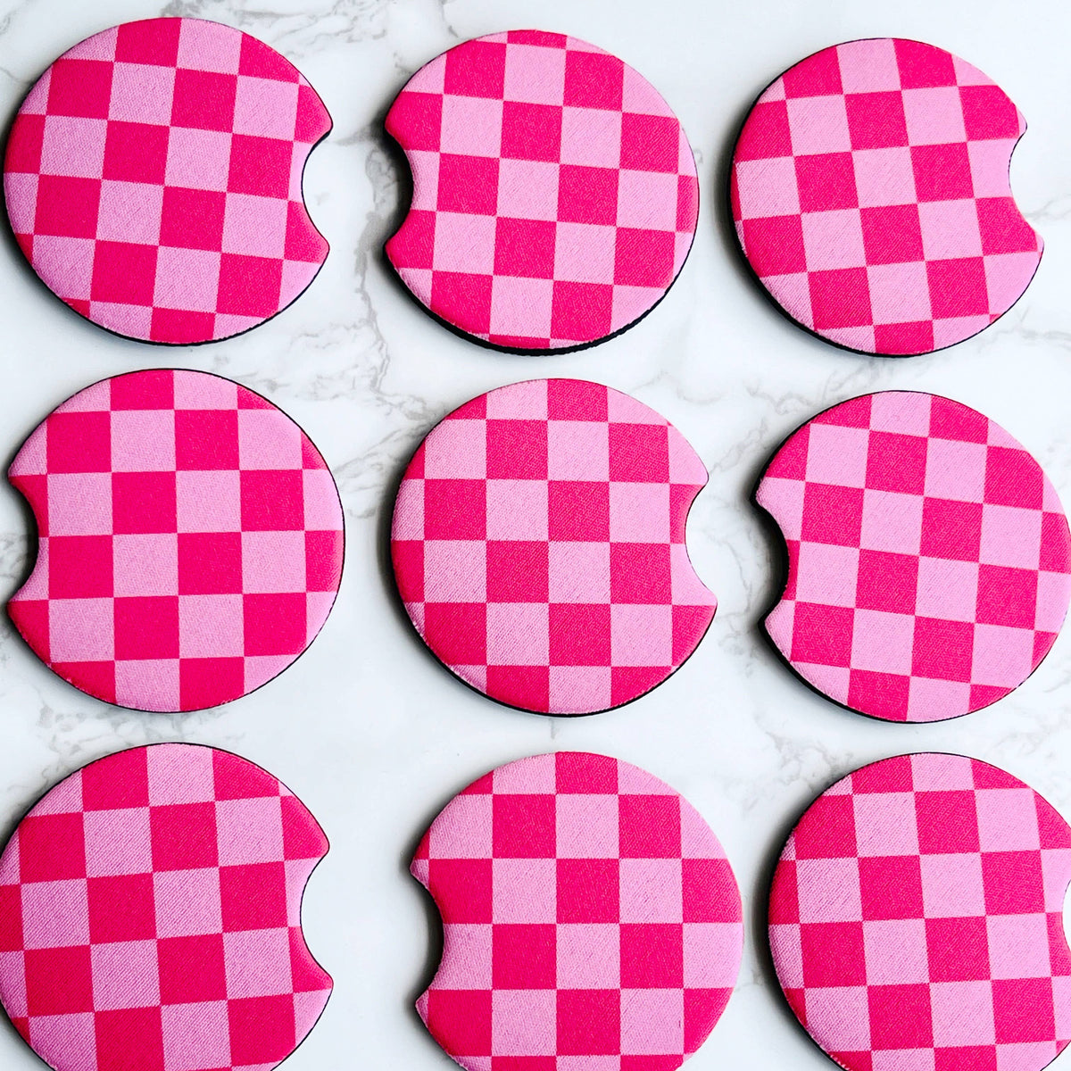 Pink Checkerboard Car Coasters – Mutual Adoration + POST