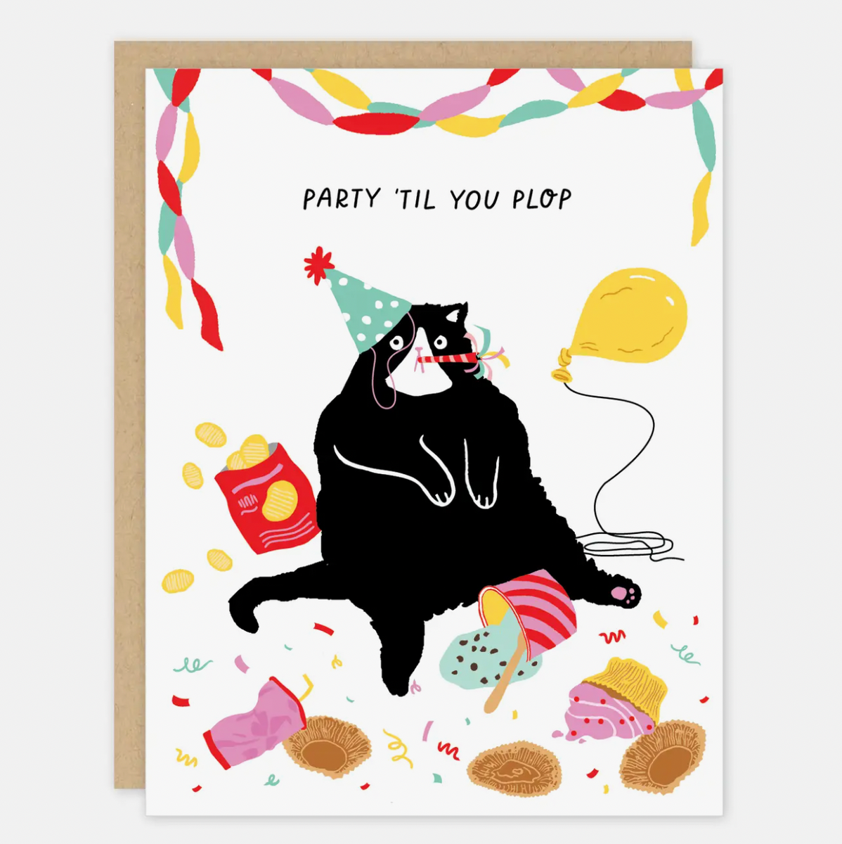 Party Til You Plop Cat Birthday Card – Mutual Adoration + POST