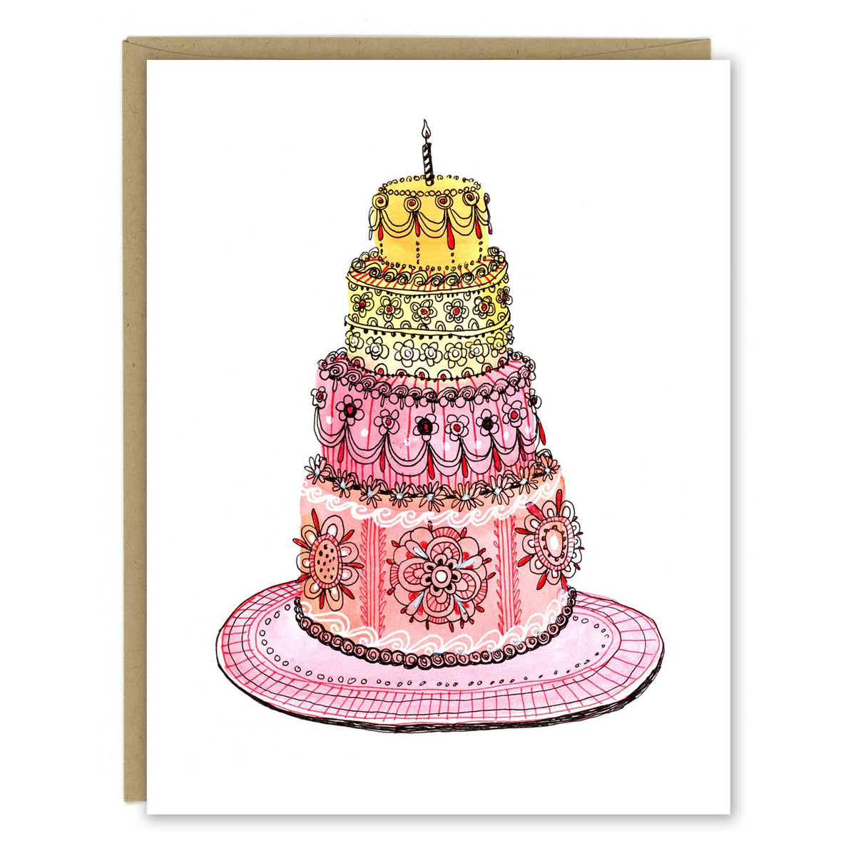 Tall Pink & Yellow Cake Greeting Card – Mutual Adoration + POST