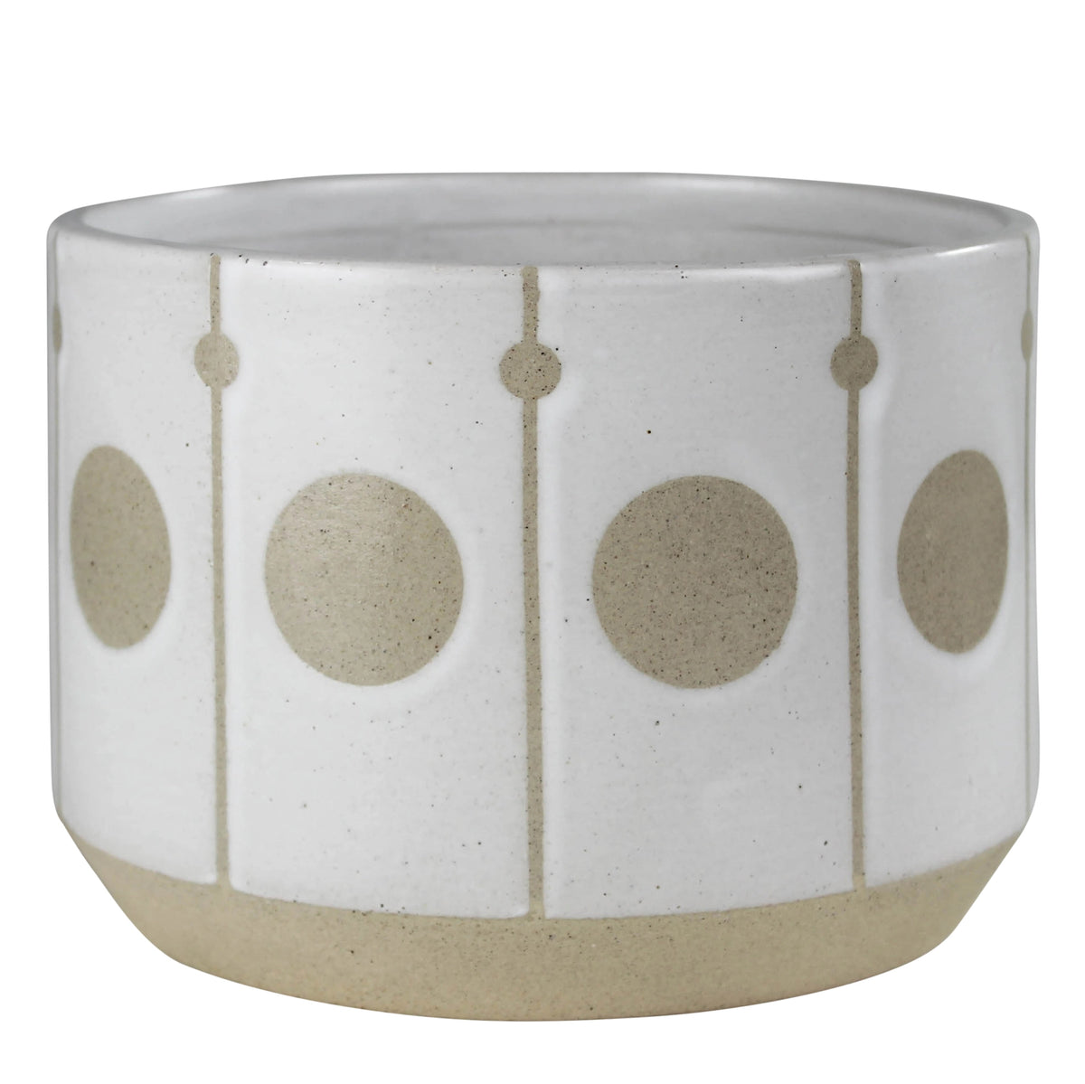 White Dot Cachepot Planter + Wooden Plant Stand – Mutual Adoration + POST