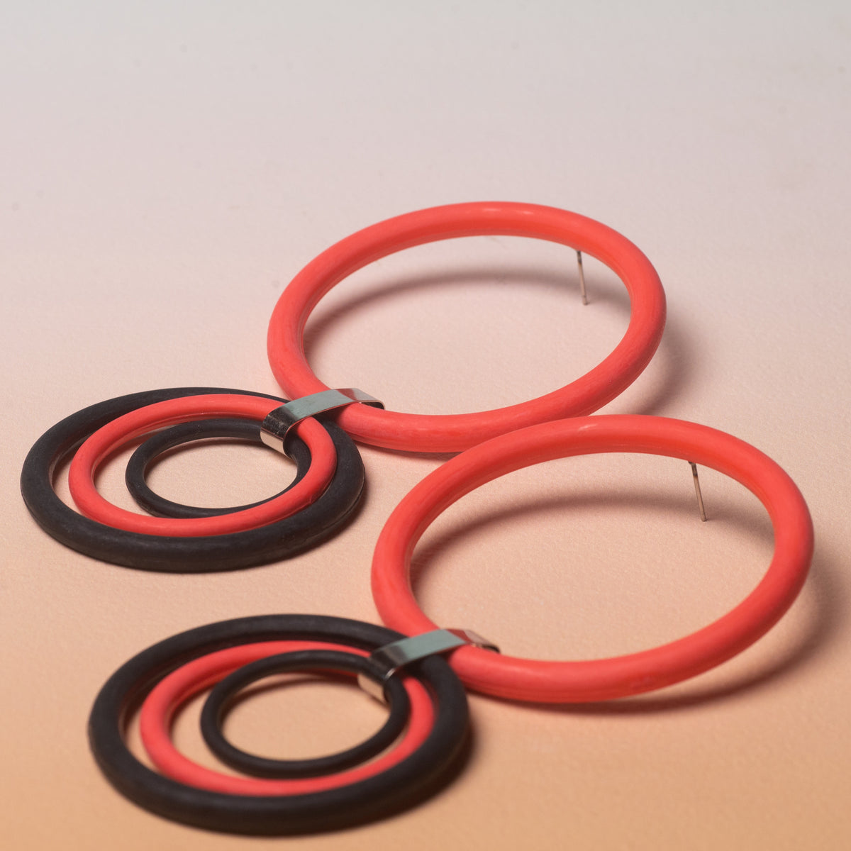 Lucite Dangle Drop Earrings - Coral + Black Go-Go Rings – Mutual ...