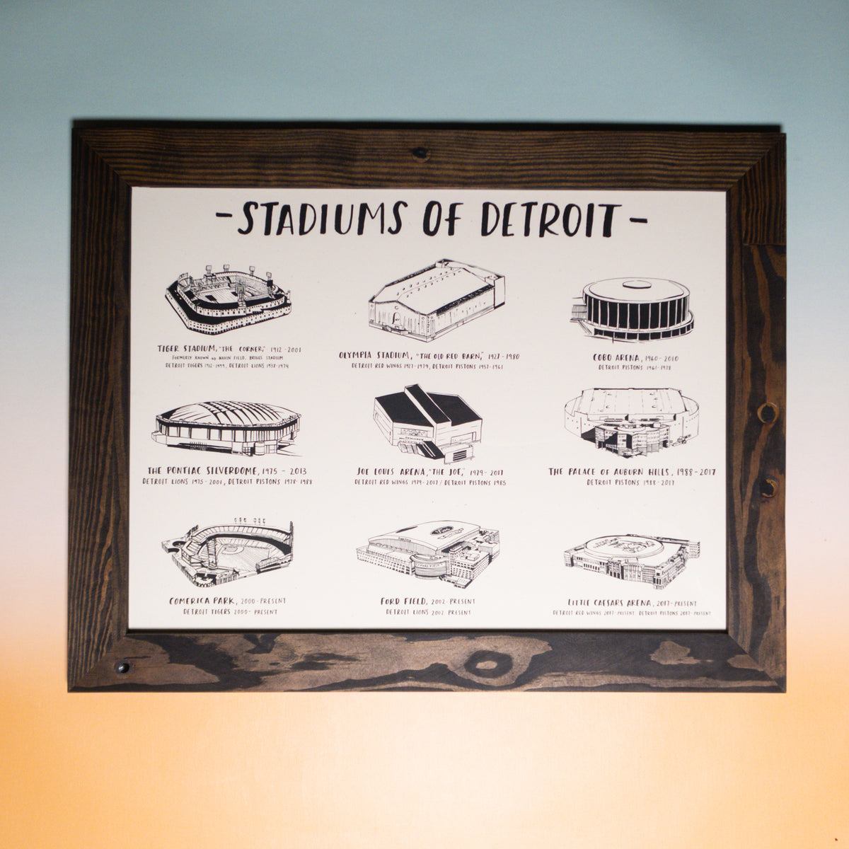 Stadiums of Detroit 18x24 Poster Art Print – Mutual Adoration + POST